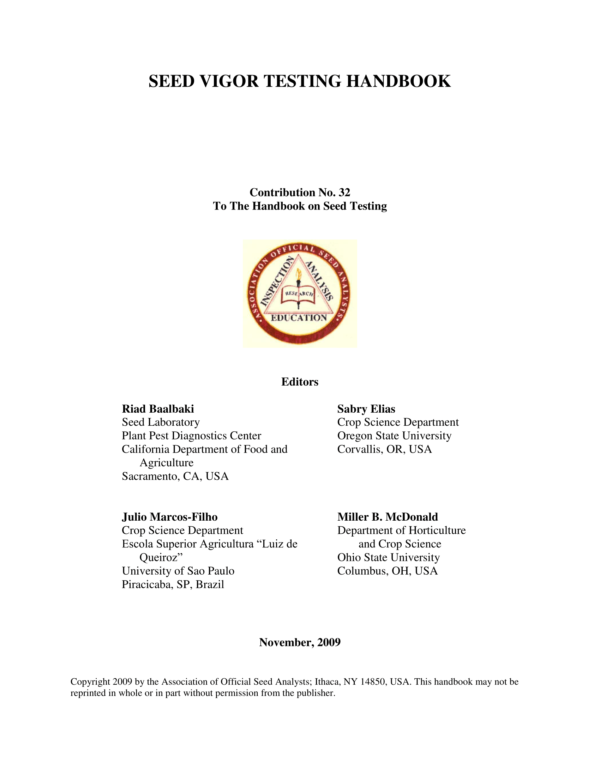Seed Vigor Testing Handbook, 2009 – AOSA | SCST